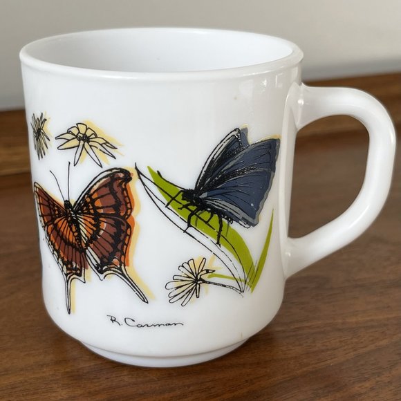 Arcopal | Dining | Vintage Arcopal France Butterfly Milk Glass Coffee ...